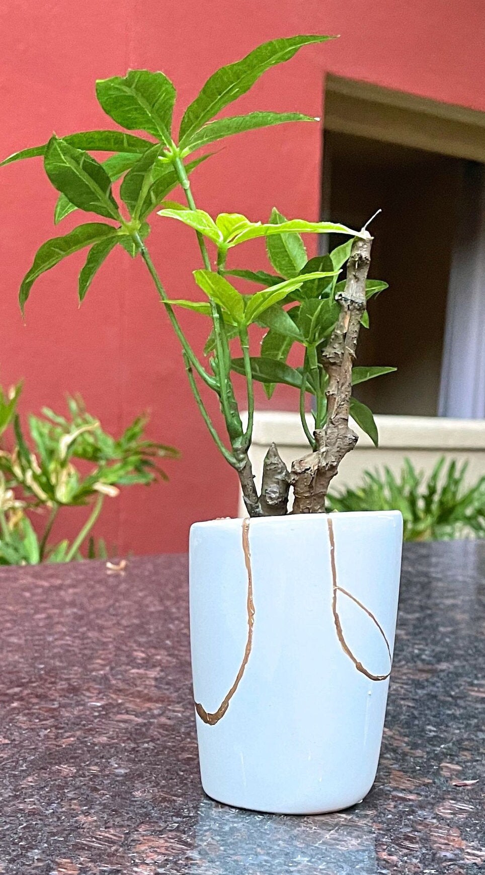 Kintsugi Planter and Artificial Plant White & Gold Kintsugi | Etsy