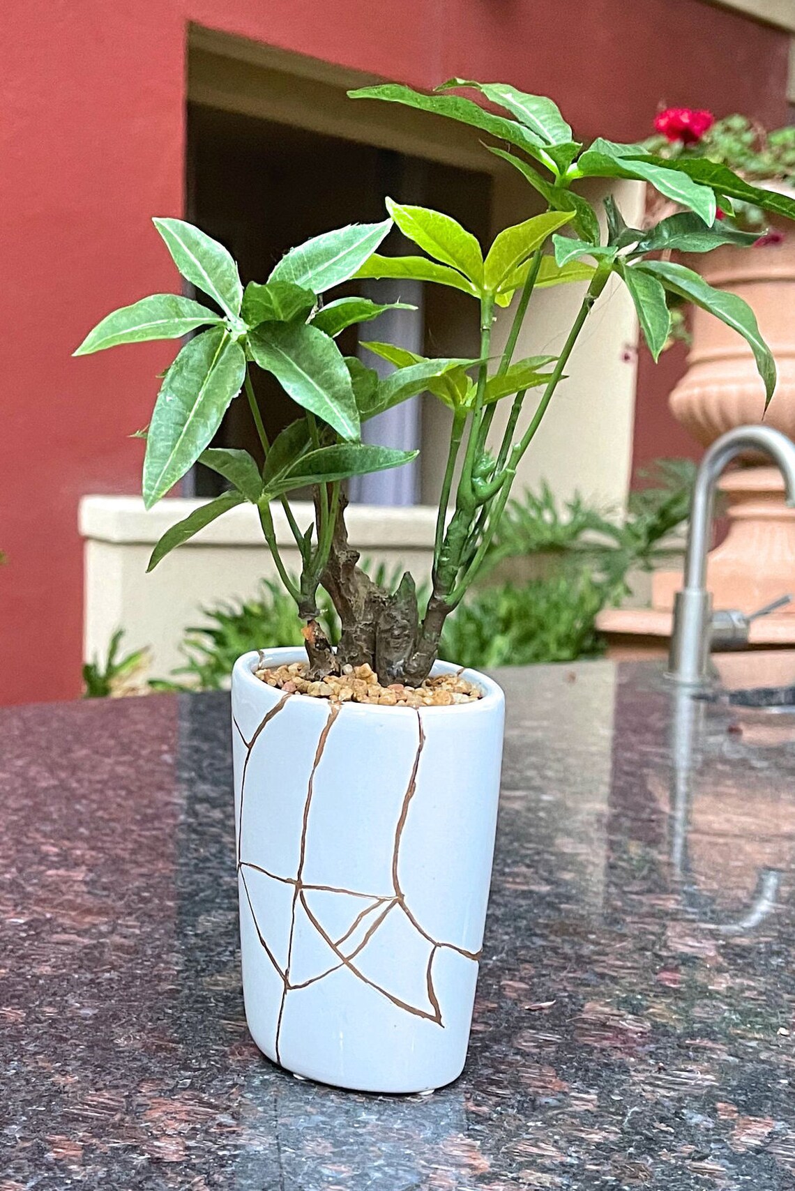 Kintsugi Planter and Artificial Plant White & Gold Kintsugi | Etsy