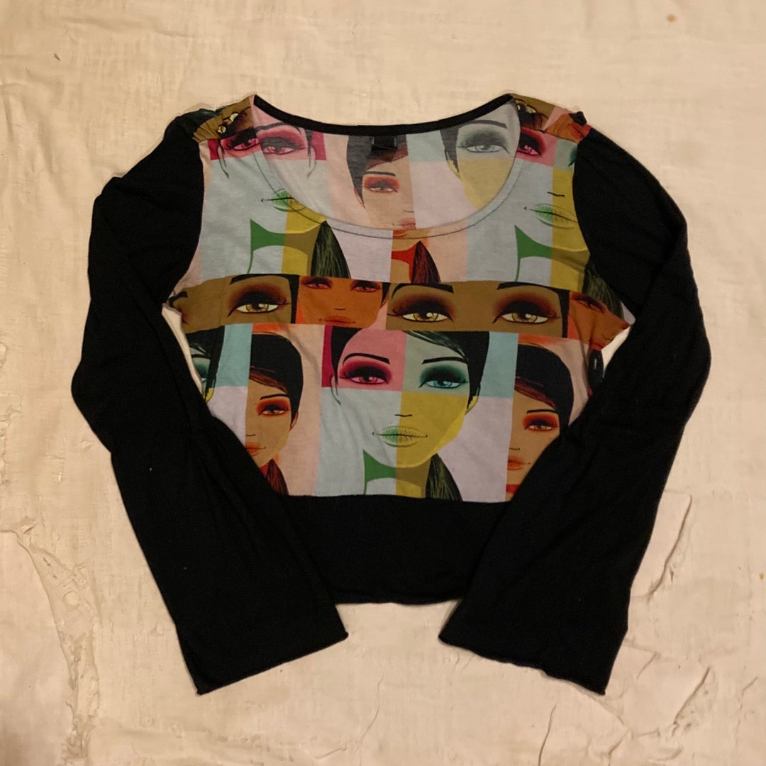 Y2K Custo Pop Art Face Tee Flared Sleeve L - Etsy