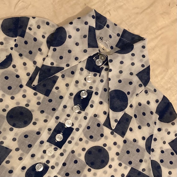 60s Art Pop Geometric Pattern Hidden Button Shirt S - Gem