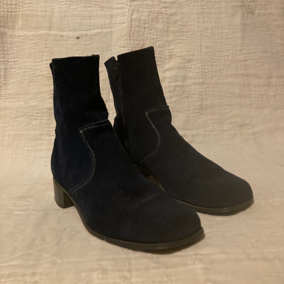 60s Blue Suede Square Toe Side Zip Boot - Etsy