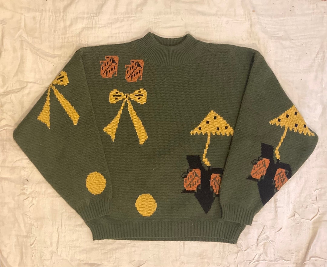80s Ladybug & Bows Acrylic Mock Neck Sweater - Etsy