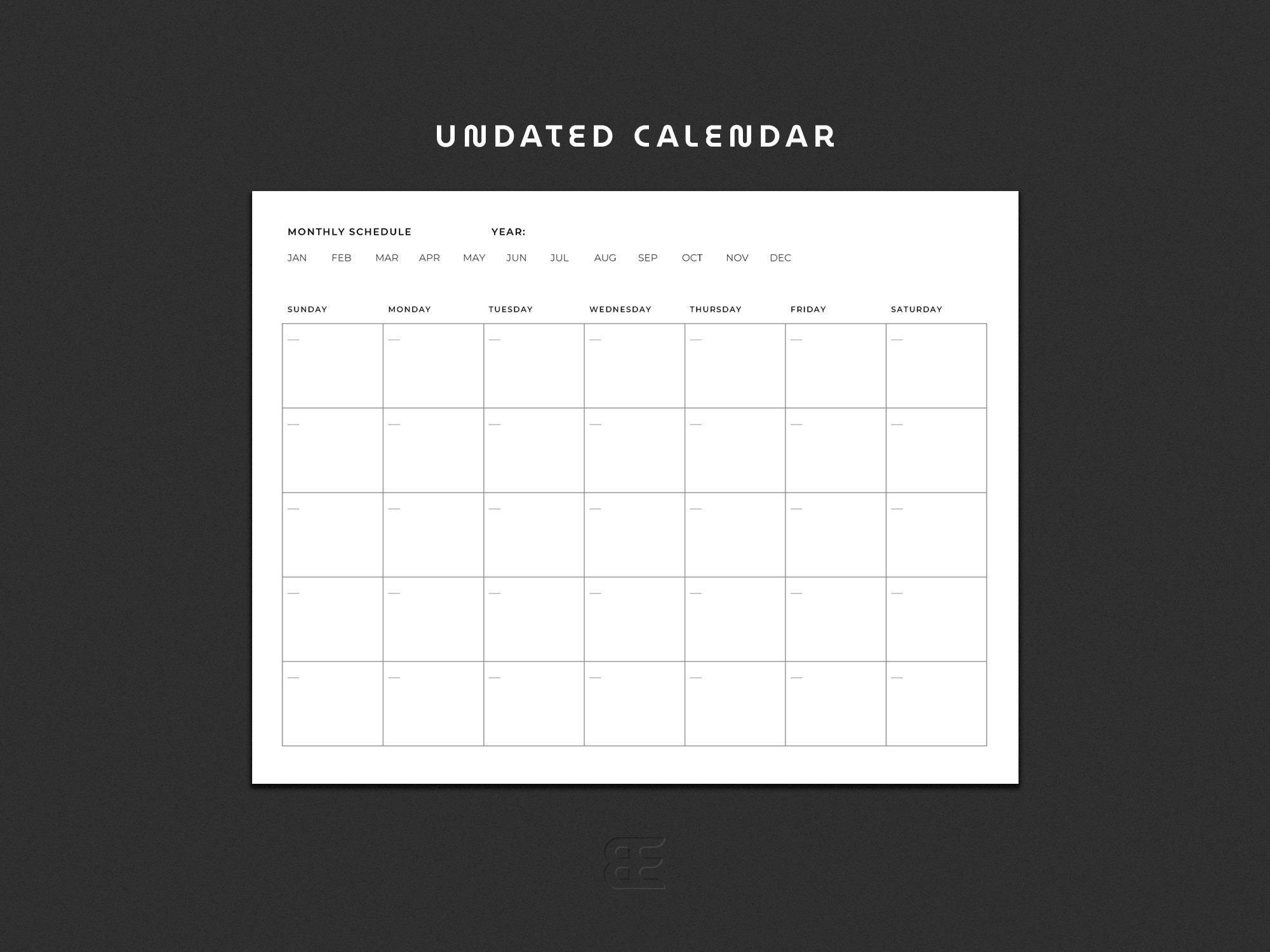 Printable Minimal Undated Calendar Letter-size, Ready to Use, Simple ...