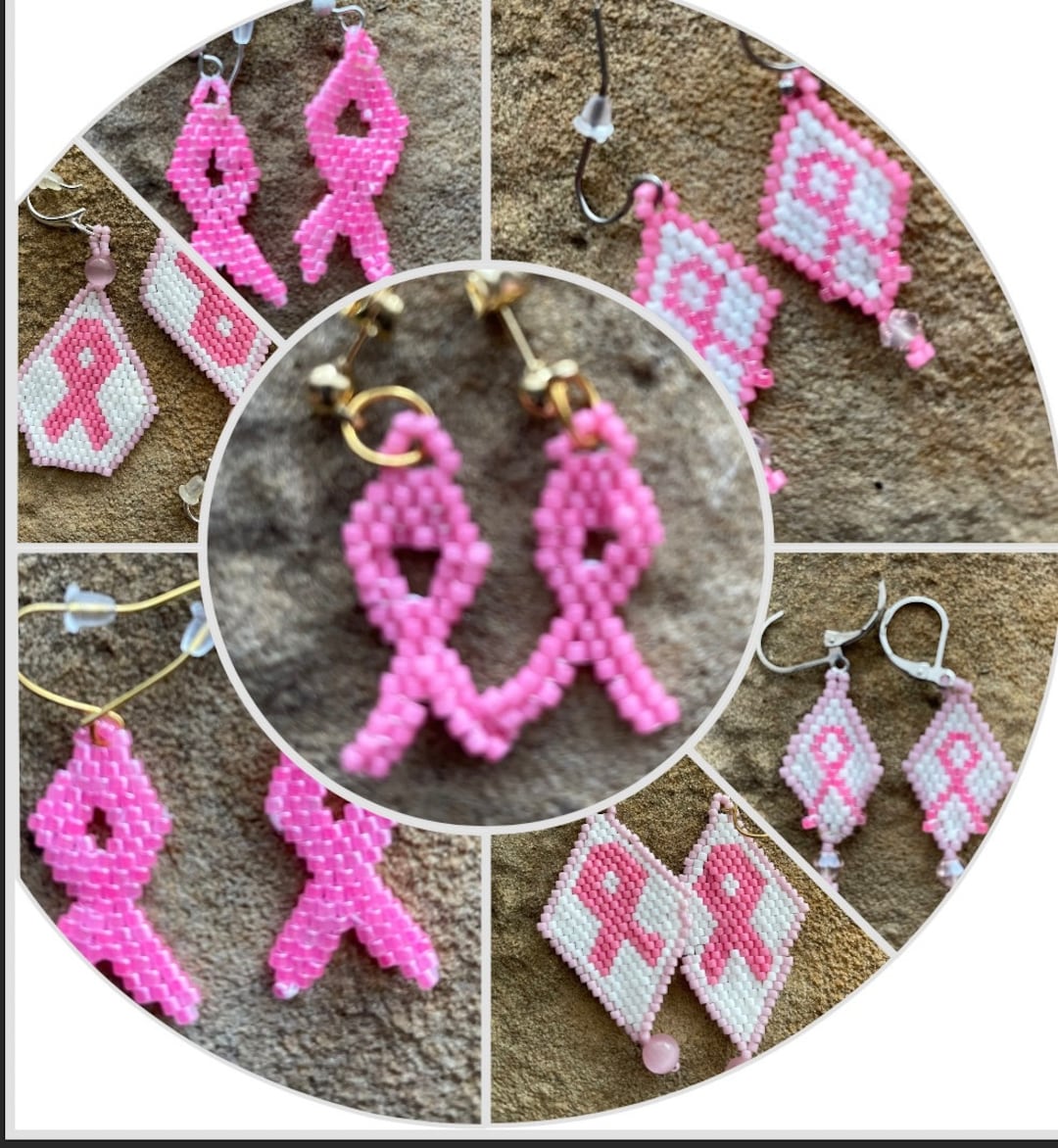 Breast Cancer Awareness Pink Ribbon Pierced Earrings. - Etsy