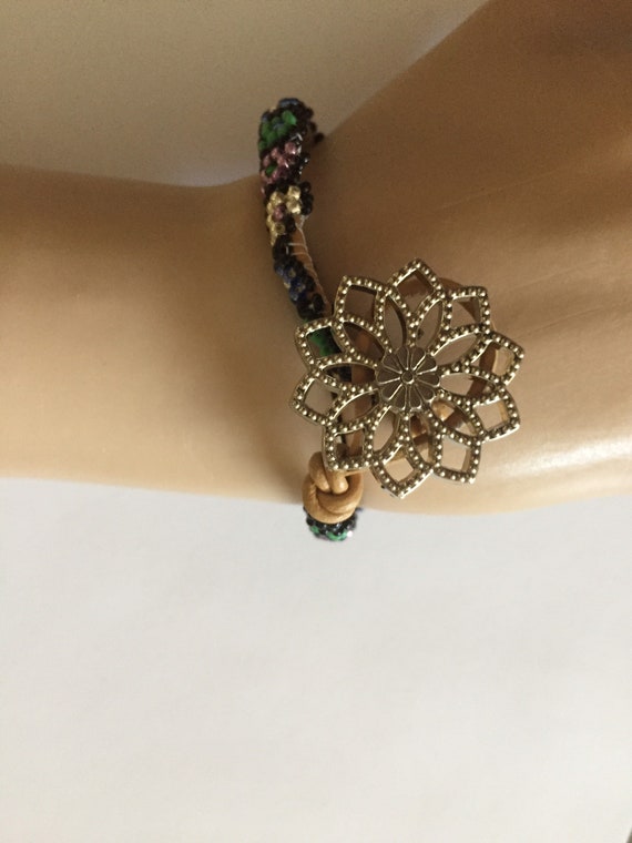 Spring/summer 8 Sewn Seed Bead Bracelet Over Leather Cord. | Etsy