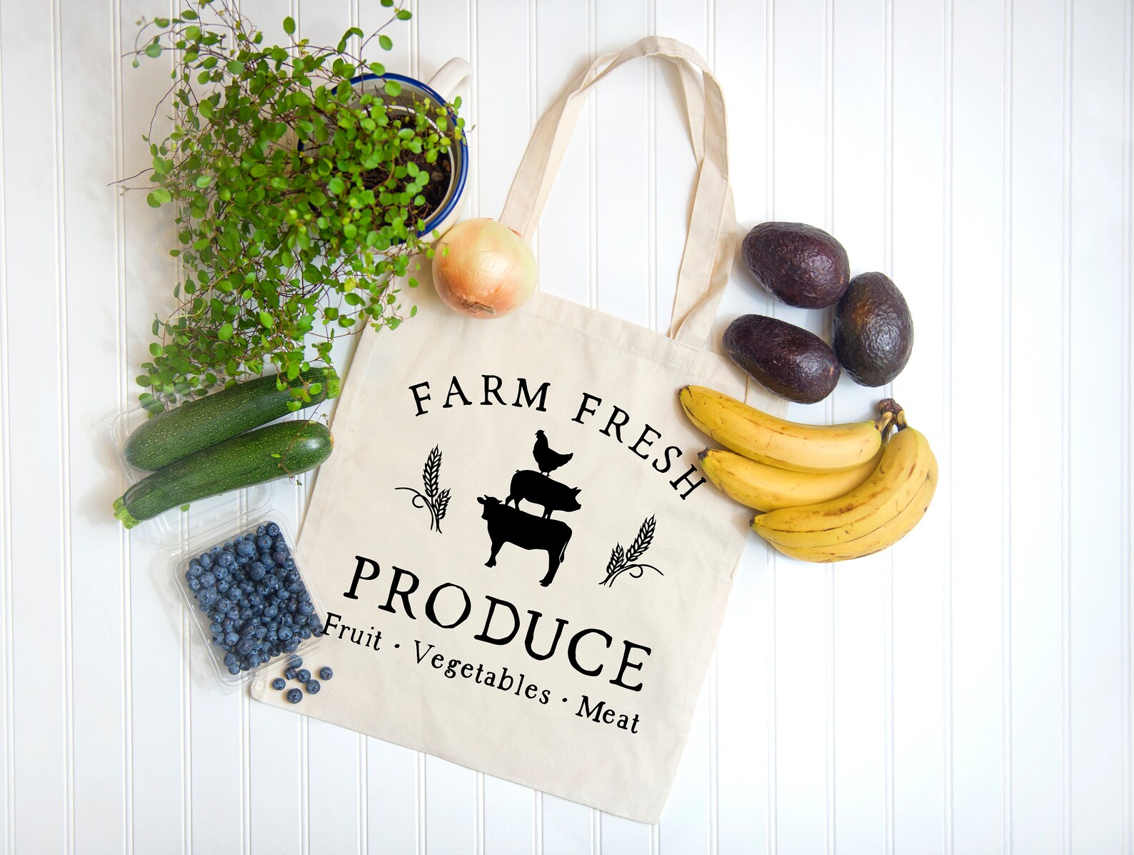 Farm Fresh Produce Tote Bag Grocery Shopping Gift Natural | Etsy