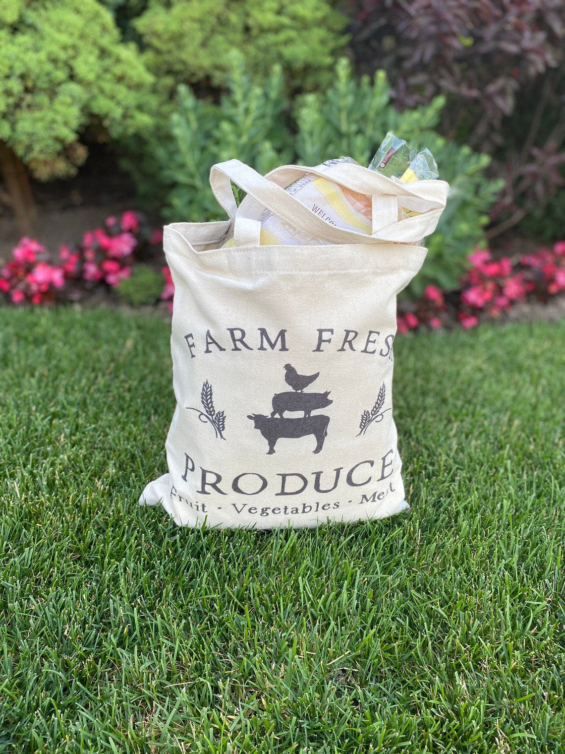 Farm Fresh Produce Tote Bag Grocery Shopping Gift Natural | Etsy