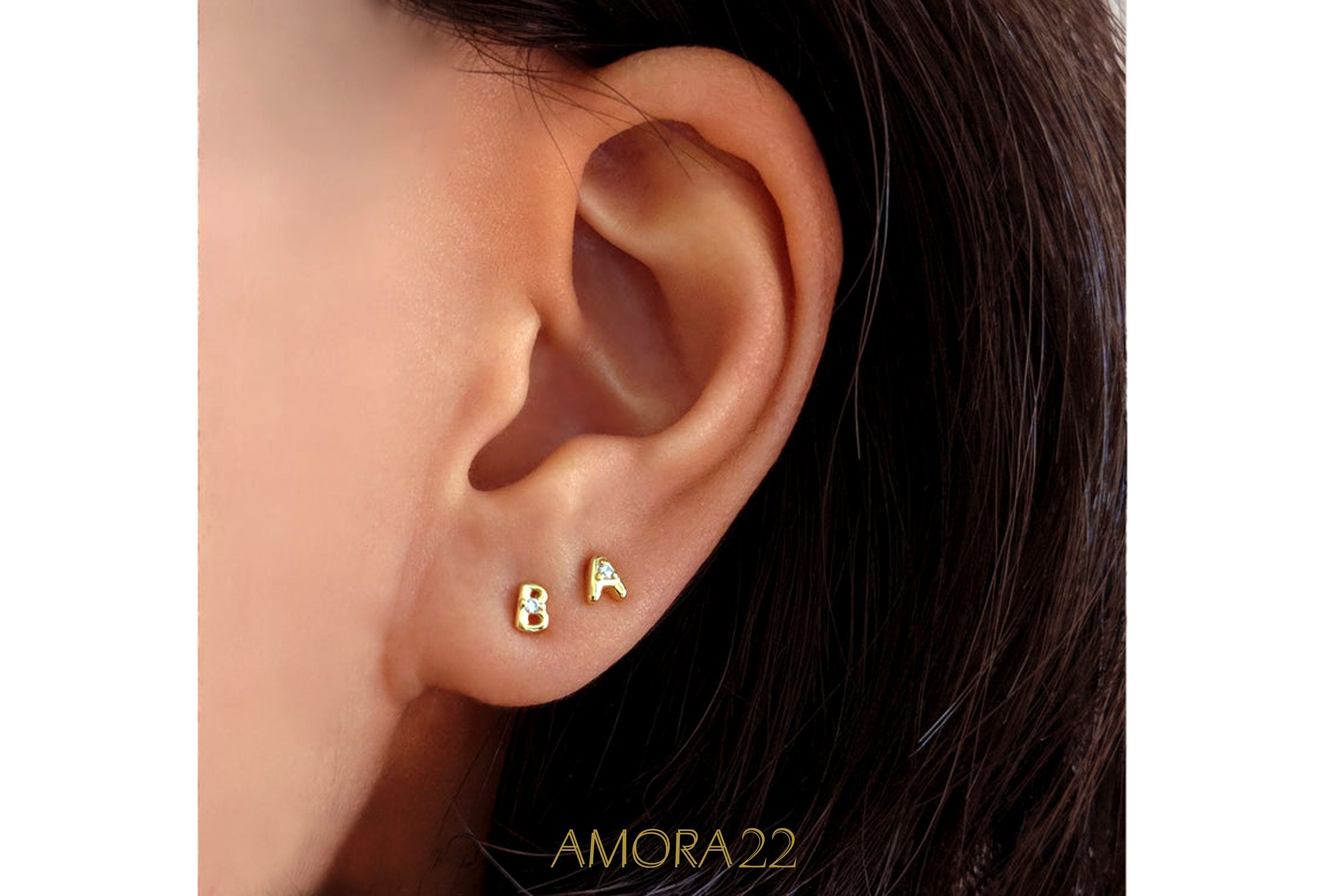 Gold Crystal Alphabet Stud Earrings 18K Gold Plated 925 - Etsy UK