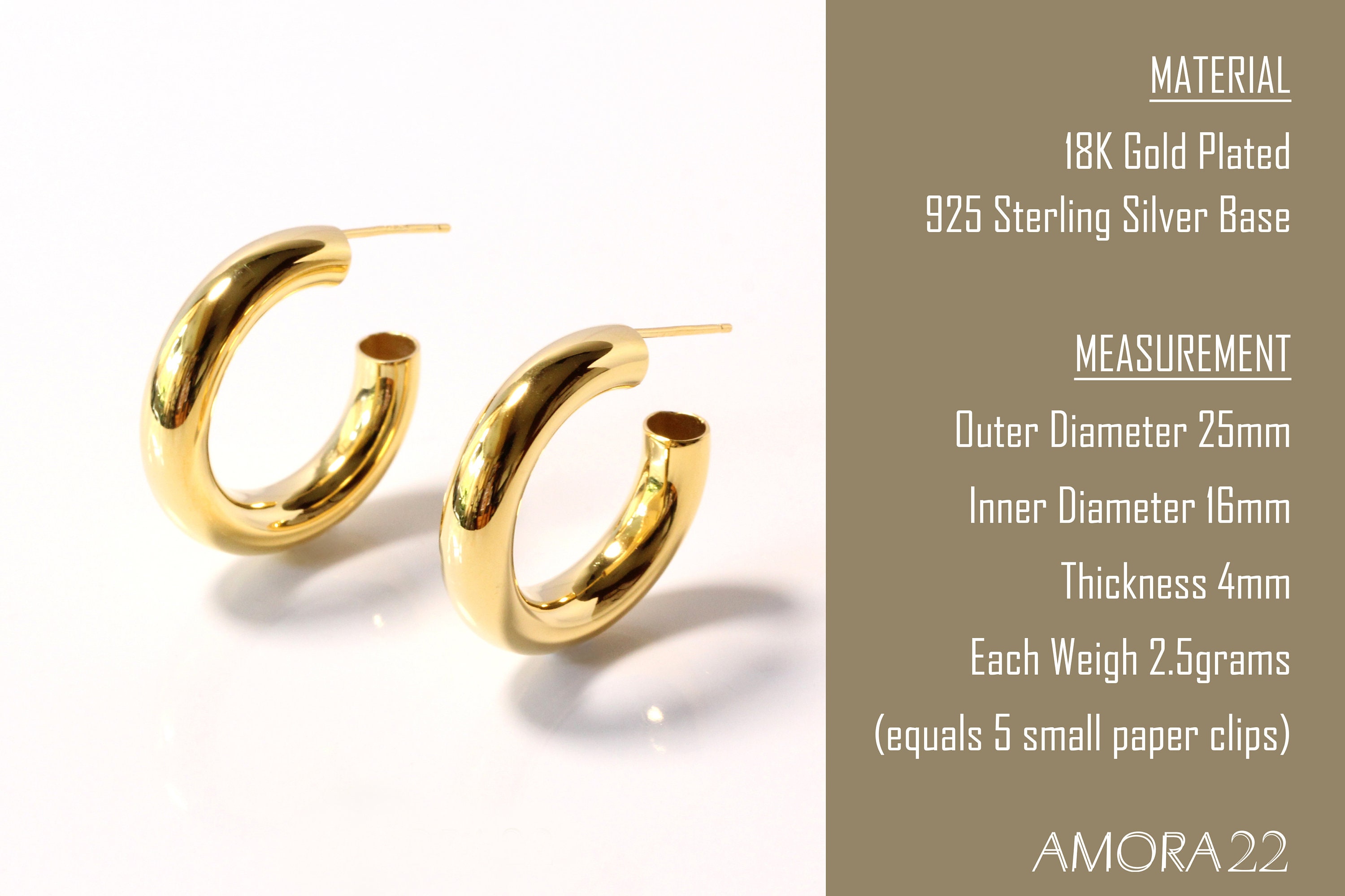 Chunky Gold Open Hoop Earrings 18K Gold Plated 925 Sterling | Etsy