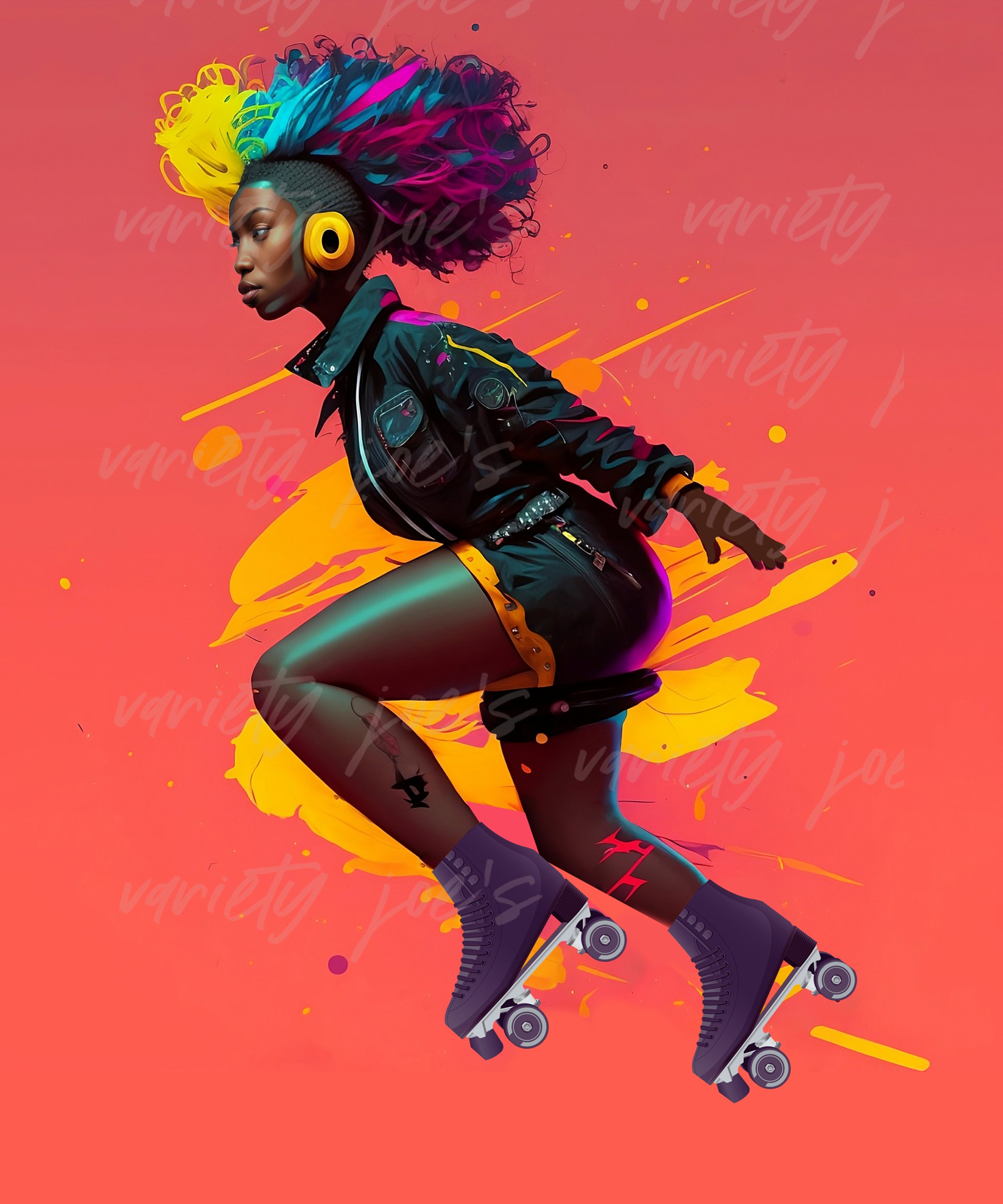 Futuristic Skater Girl Afro Groove Roller Skate Retro 80s 70s Disco ...