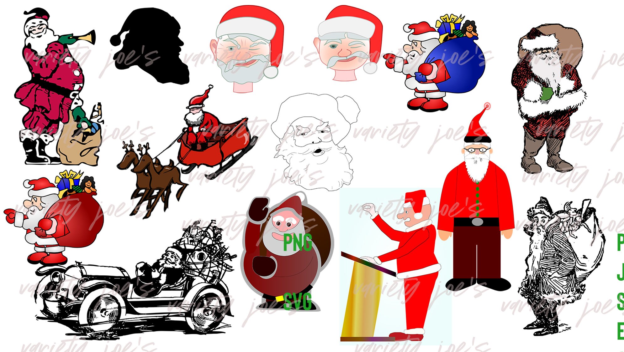 Santa Bundle SVG Clip Art Pack, PNG, Christmas Ornament, Holiday ...