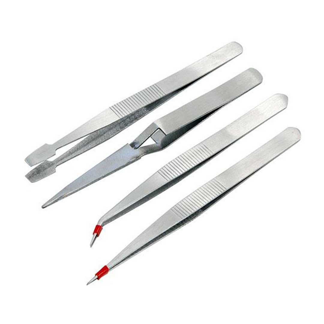 4piece Stainless Steel Tweezer Set Fine Point Straight Fine Point Bent ...