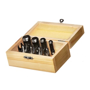 8 Piece Wood Plug Cutter Set + Wooden Case Standard & Chamfered Sizes 1 ...
