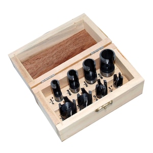 8 Piece Wood Plug Cutter Set + Wooden Case Standard & Chamfered Sizes 1 ...
