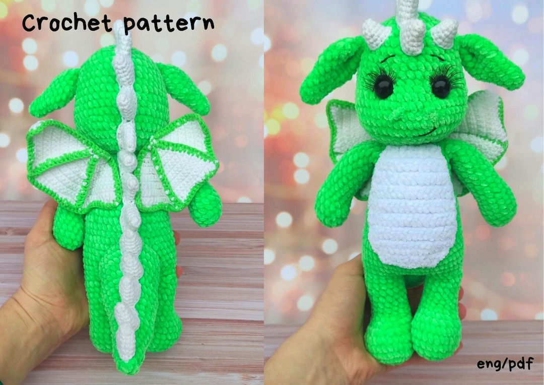 Crochet Pattern Big Dragon/ Amigurumi Tutorial Dragon With Wings ...