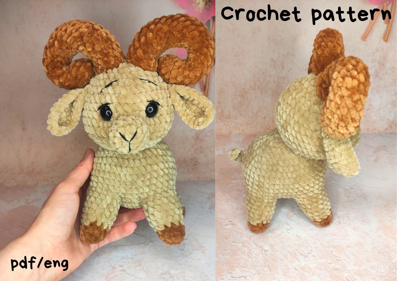 Amigurumi Ram Pattern, Crochet Pattern Ram, Large Plushie Amigurumi ...