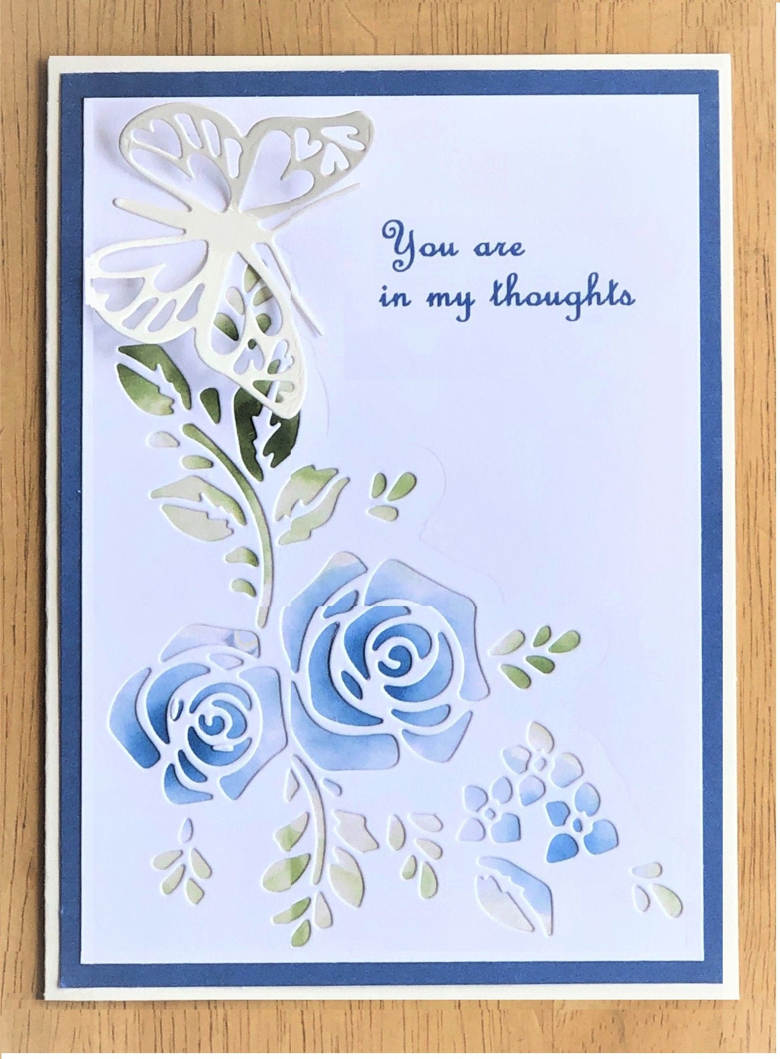 You Are in My Thoughts Card With Die Cutout Roses in Light Blue ...