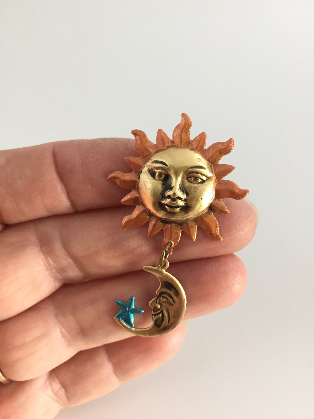 Sun and Moon Tack Pin. Lightweight . Hand Painted. - Etsy