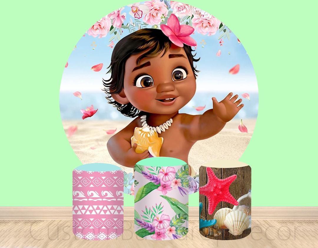 Princess Moana Round Backdrop,cartoon Elastic Cylinder Cover Backdrop ...