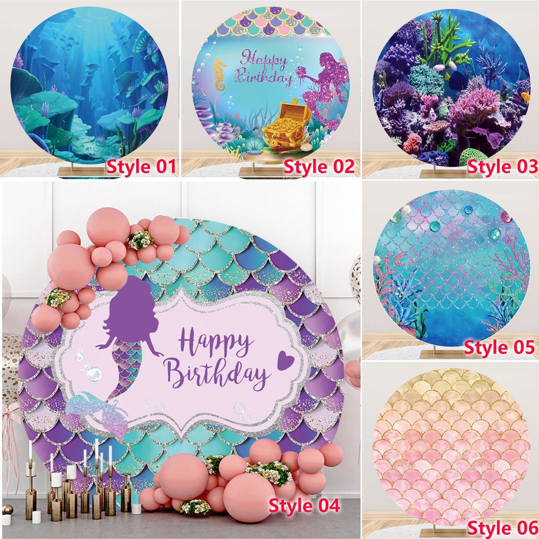 Round Mermaid Scales Photography Backdrop Underwater Girl Birthday ...