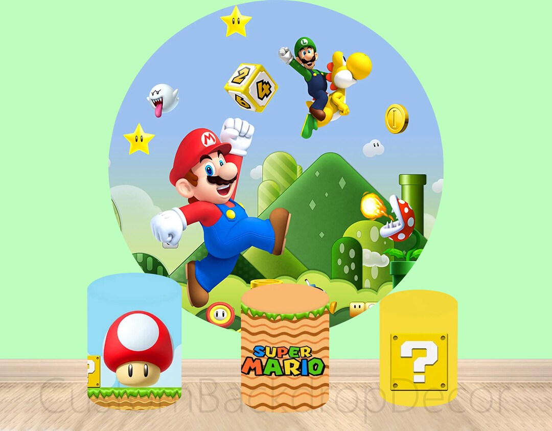 Cartoon Super Marios Bros Round Backdrop,custom Elastic Cylinder Cover ...