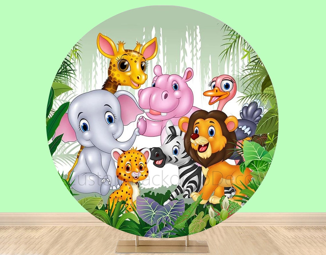 Round Safari Animals Wild One Photography Backdropkids - Etsy