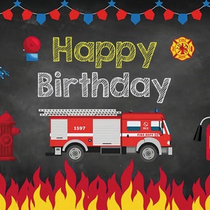 Firetruck Party Fireman Fire Truck Photography Backdrop Boy Birthday ...