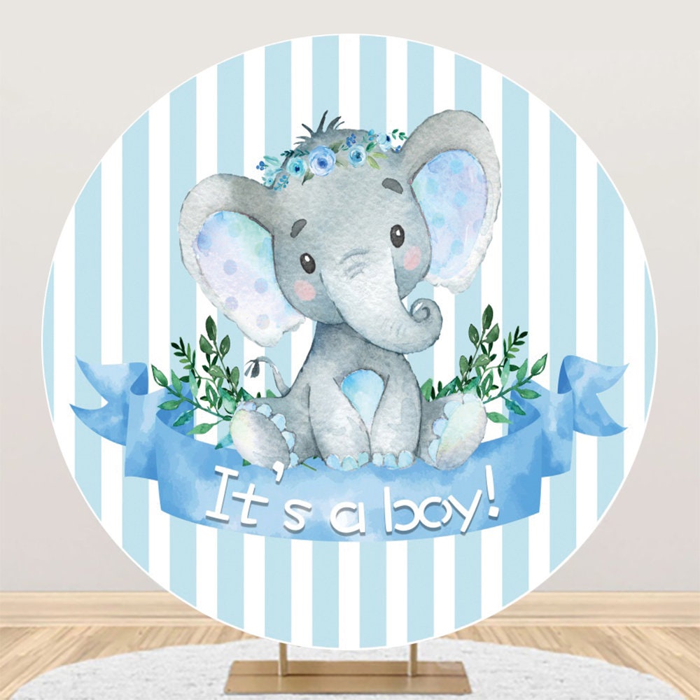 Round Blue Elephant Photography Backdrop Boy Birthday Party | Etsy