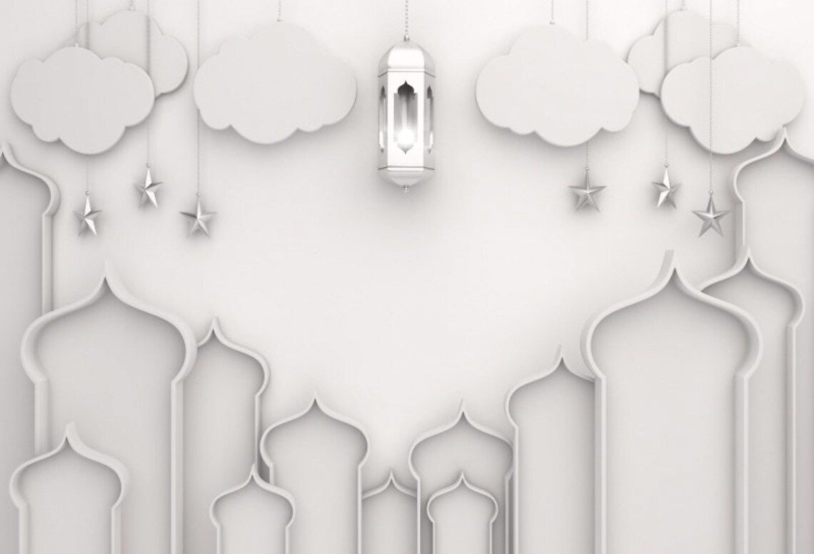 Eid Mubarak Photography Backdrops White Clouds Moon Stars | Etsy