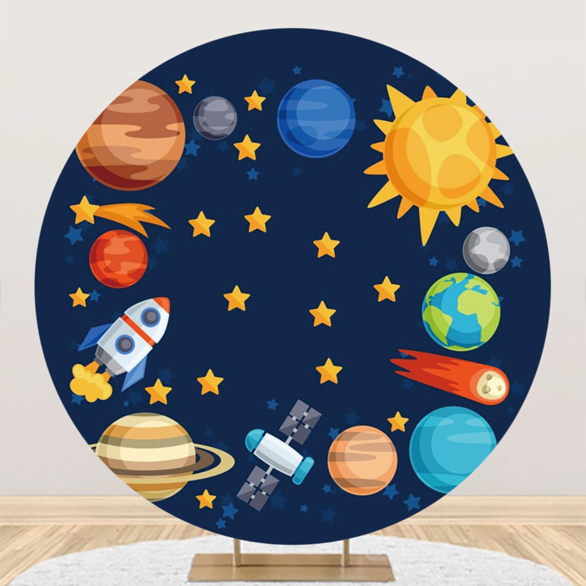 Round Outer Space Theme Photography Backdrop,space Party Planet Kid Boy ...