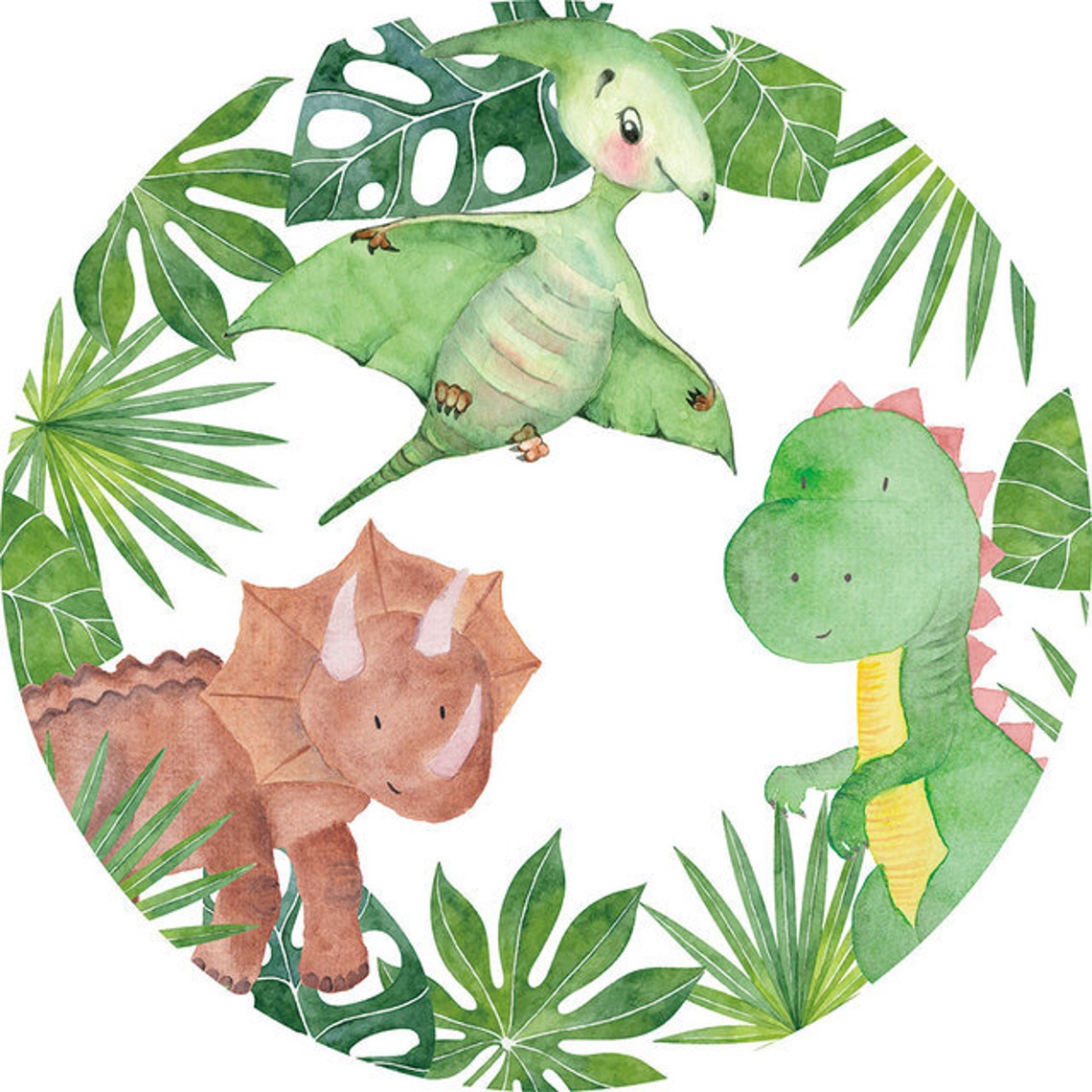 Round Cartoon Dinosaur Photography Backdropjungle Leafs Tree - Etsy