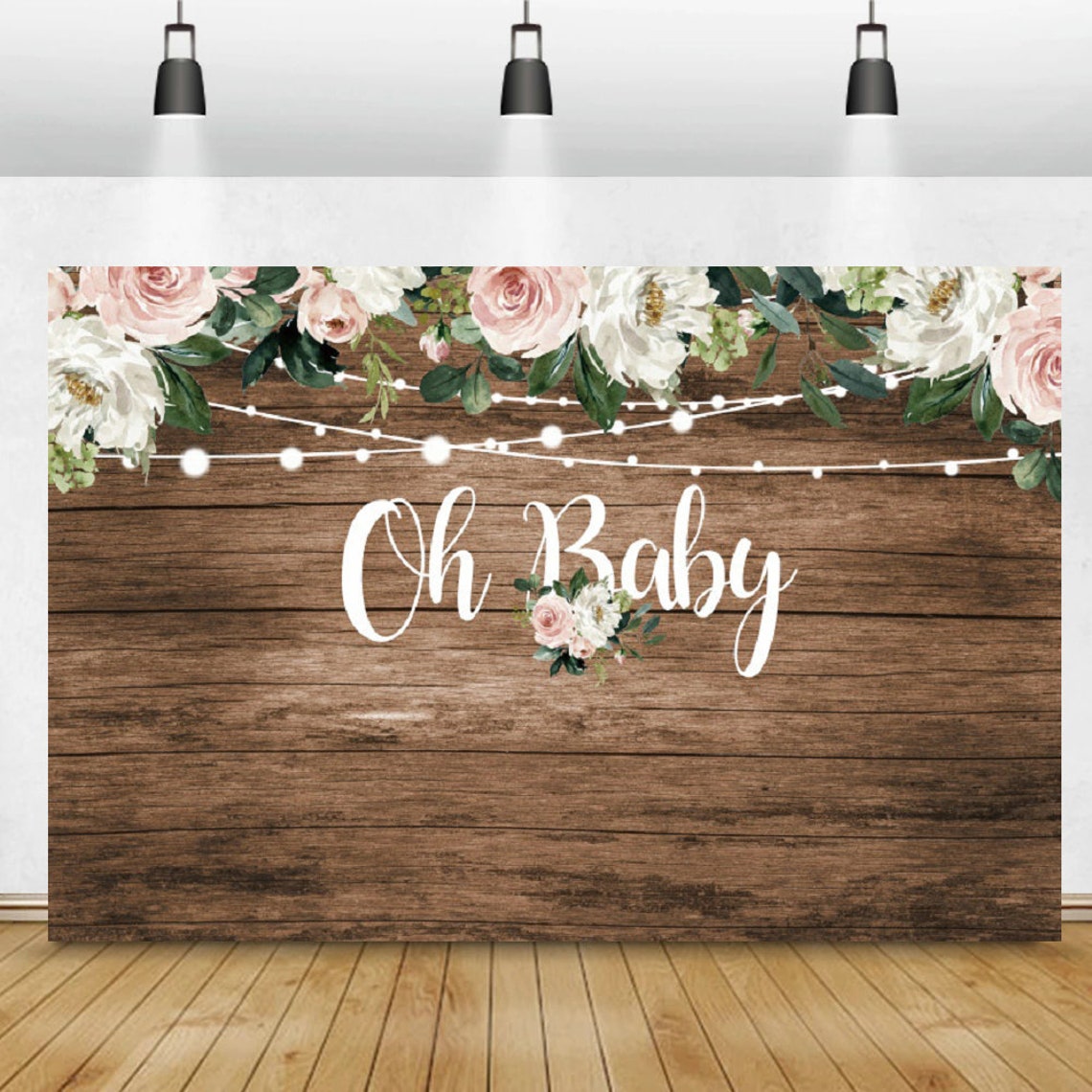Oh Baby Rustic Wood Photography Backdrop Newborn Floral Girl Birthday ...