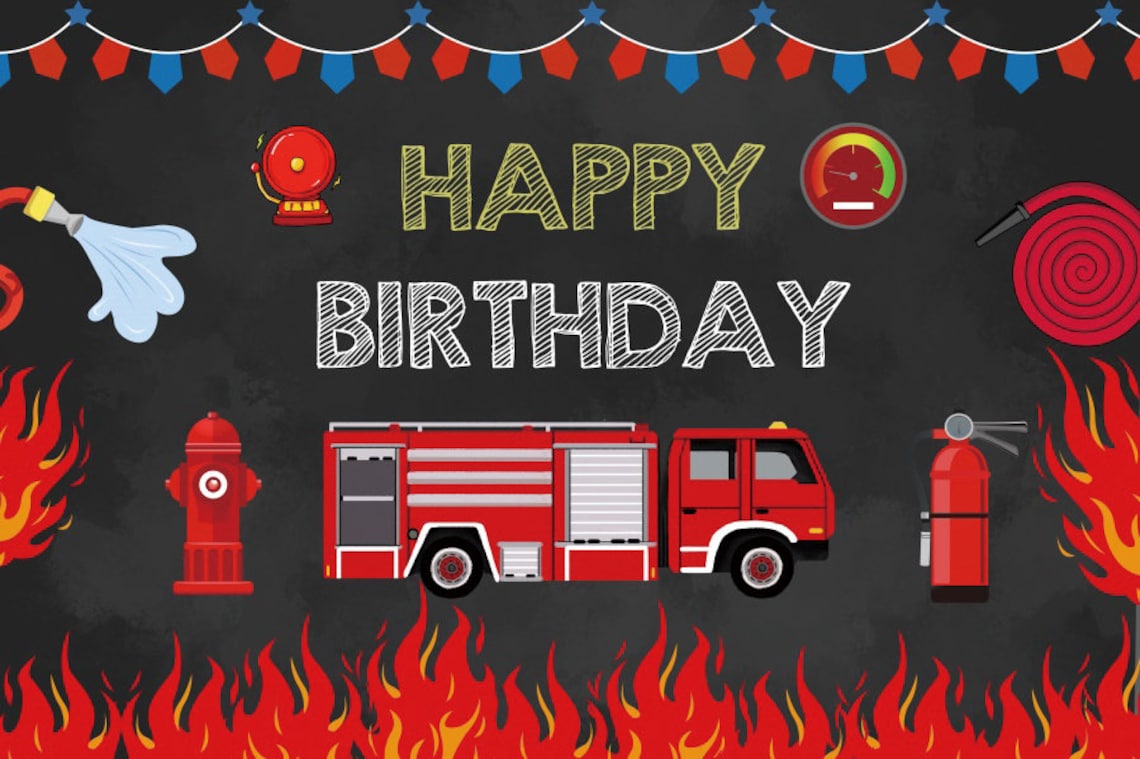 Firefighter Firetruck Happy Birthday Photography Backdropboy - Etsy