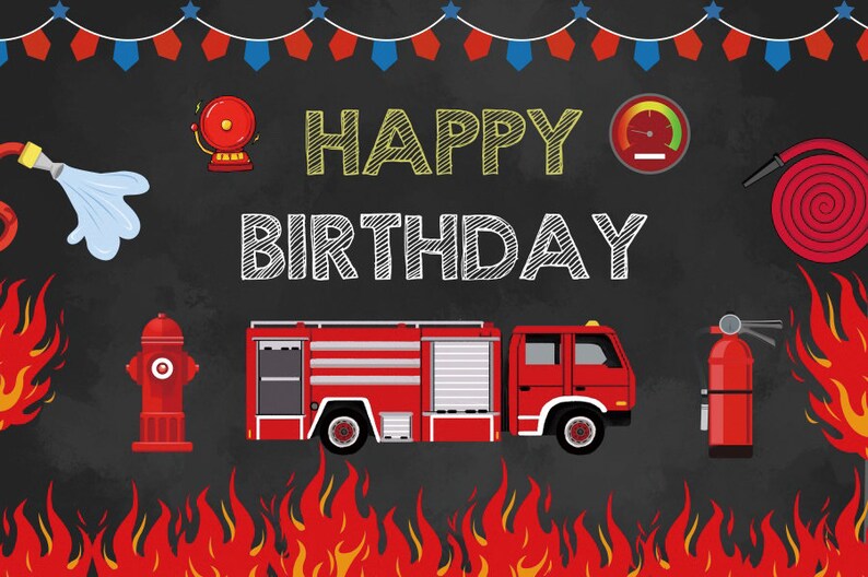 Firefighter Firetruck Happy Birthday Photography Backdrop,boy Birthday ...