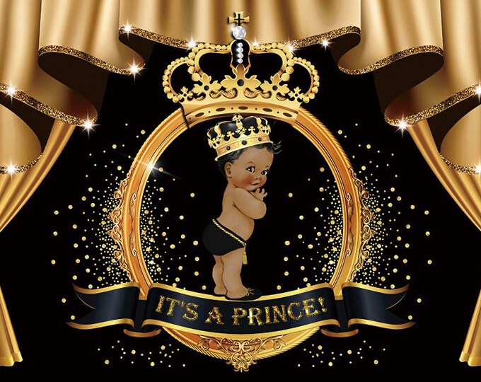 It's A Prince Baby Shower Birthday Party Photography Backdrops Gold ...