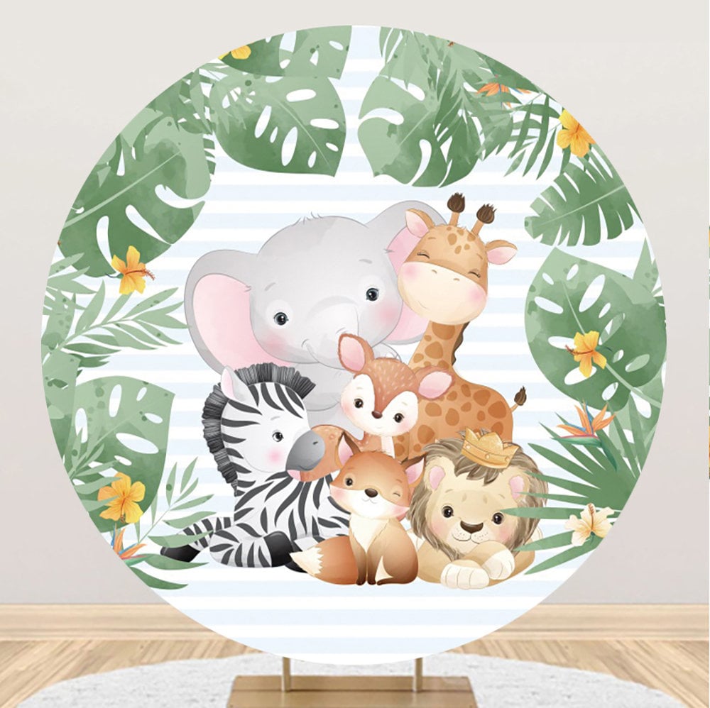Jungle Safari Party Round Photography Backdropcartoon Animals - Etsy