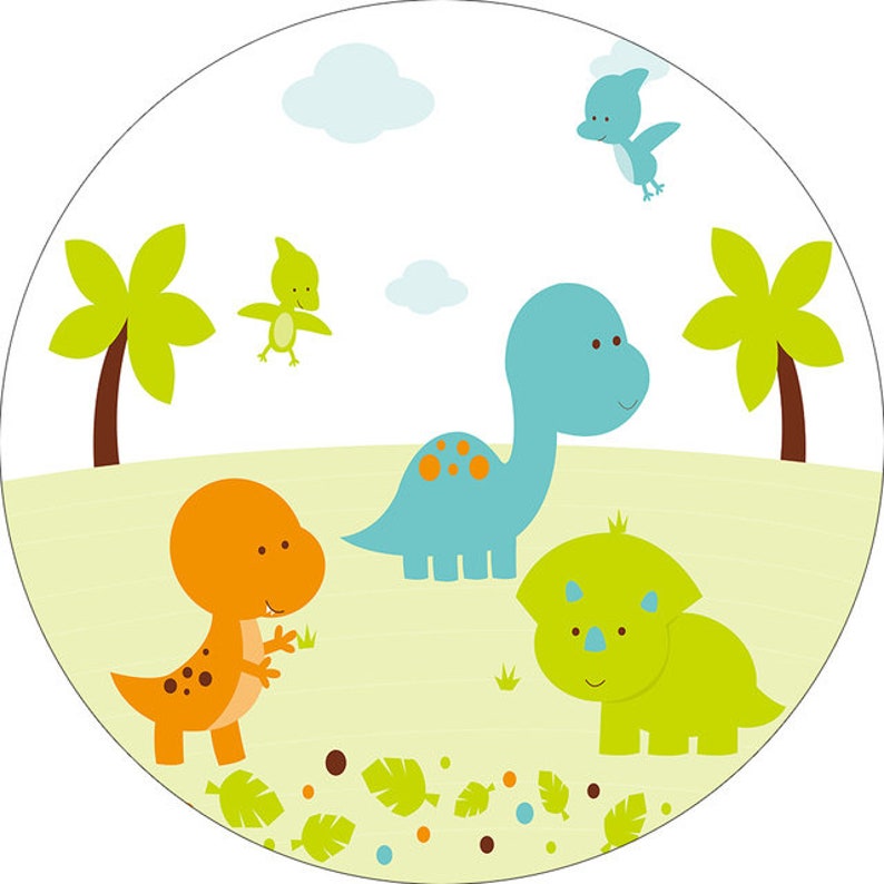 Round Cartoon Dinosaur Photography Backdropjungle Leafs Tree - Etsy