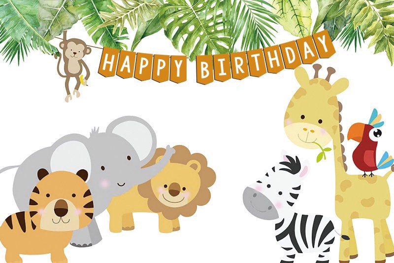 Two Wild Jungle Animals Photography Backdrop Flowers plant | Etsy