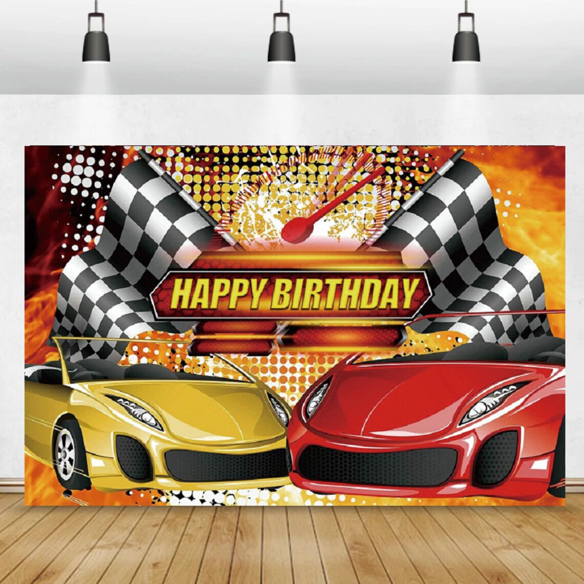 Race Car Happy Birthday Photography Backdropsbirthday Vinyl | Etsy