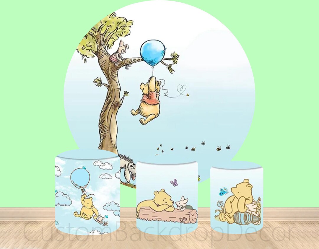 Blue Winnie the Pooh Round Backdrop,cartoon Disney Elastic Cylinder ...