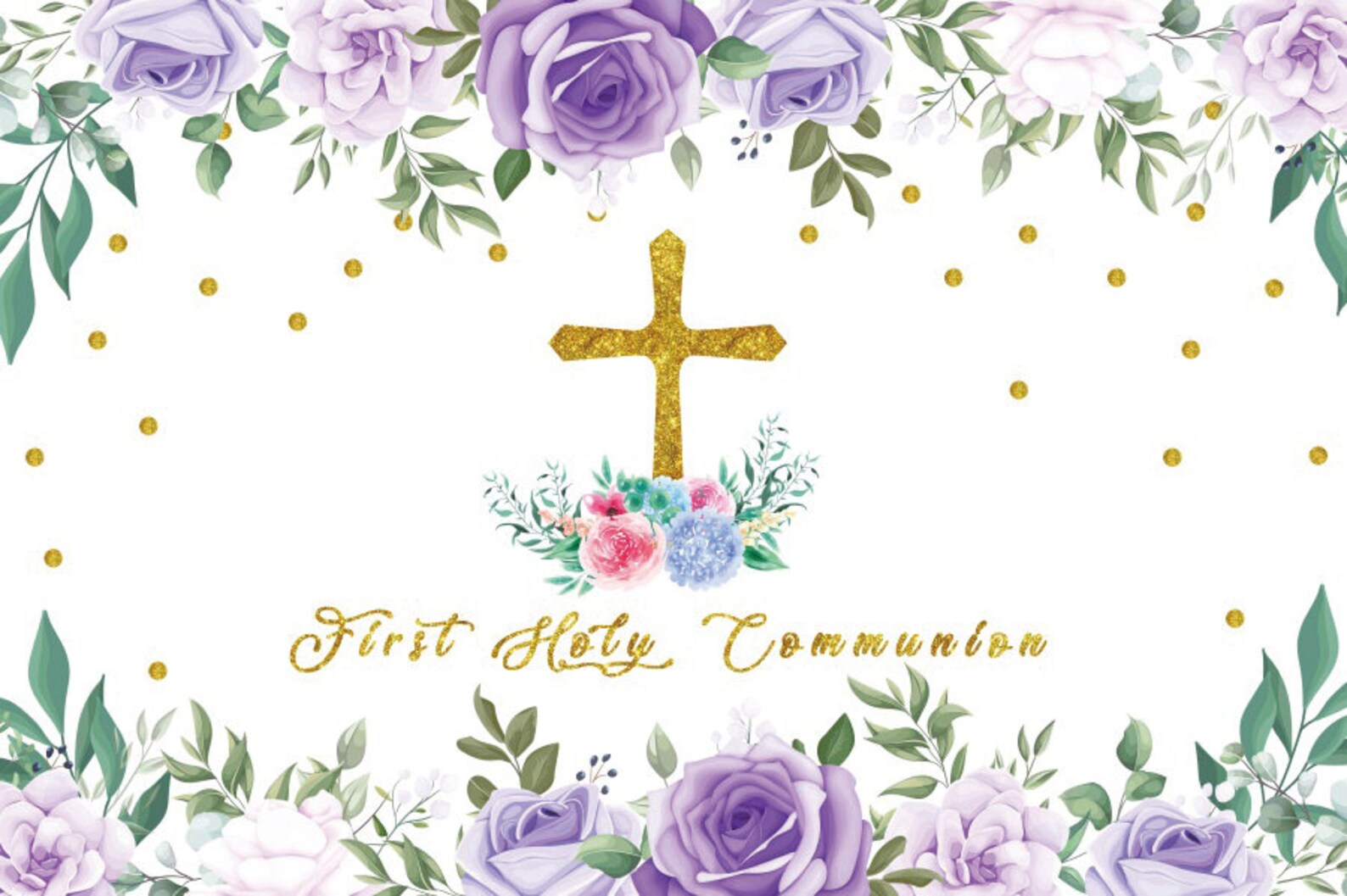 First Communion Photography BackdropGod Bless Green Leaves | Etsy