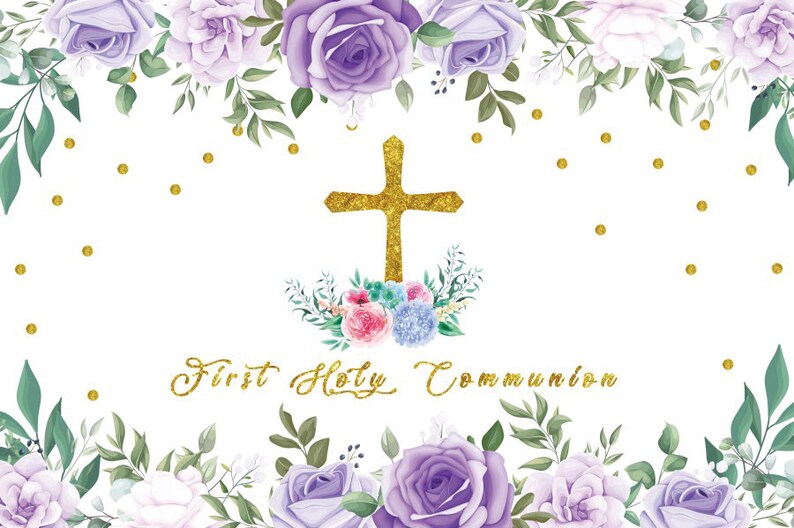 First Communion Photography Backdropgod Bless Green Leaves - Etsy