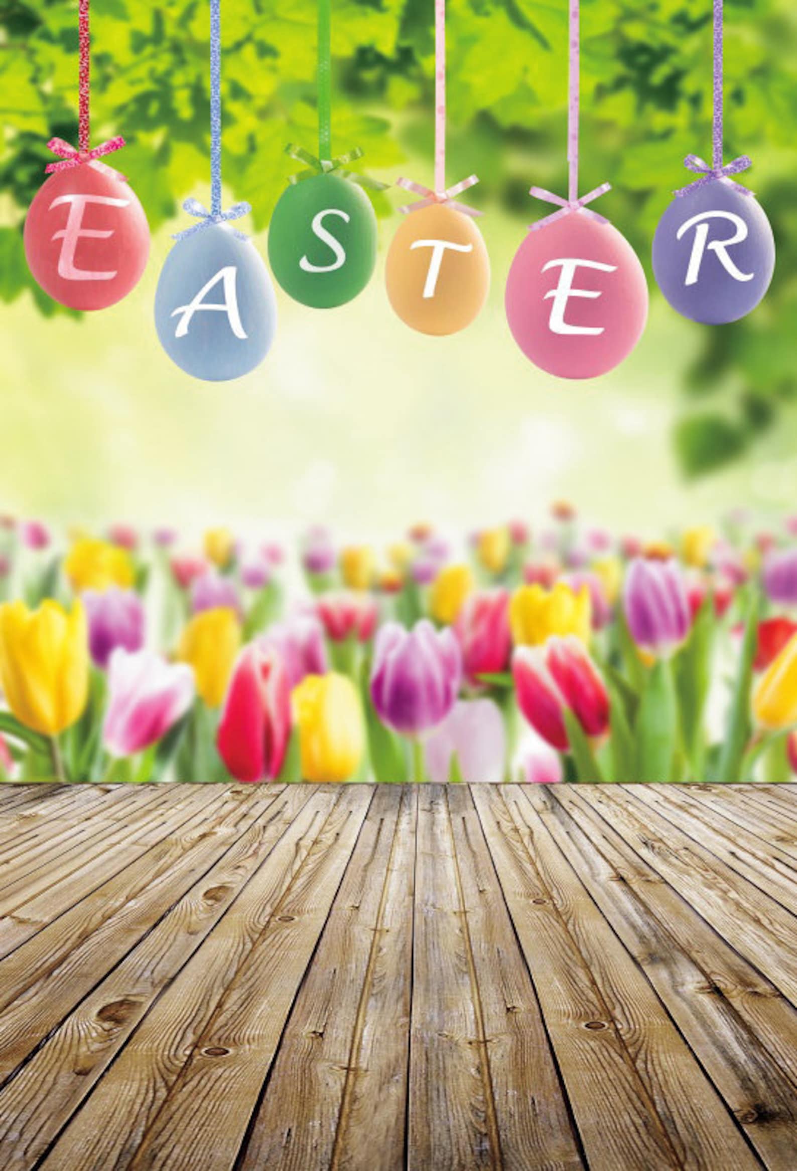 Easter Backdrop Spring Scenery Flowers Easter Eggs Portrait | Etsy