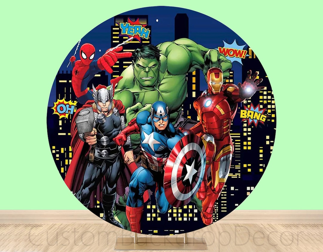 Elastic Cylinder Cover Backdrop,superheros Spiderman Hulk Round ...