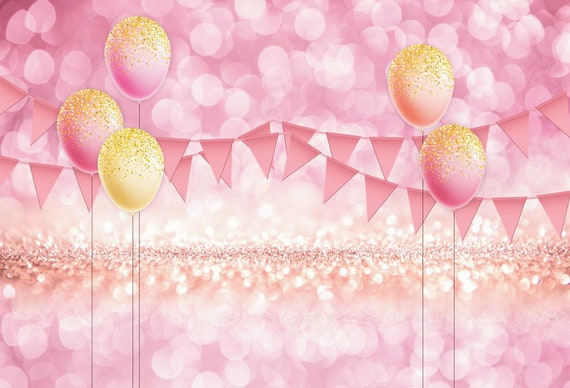 Pink glitter balloon flag banner Birthday Party Photography | Etsy