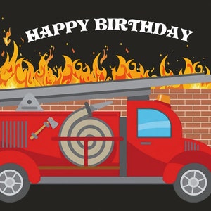 Firetruck Party Fireman Fire Truck Photography Backdrop Boy Birthday ...