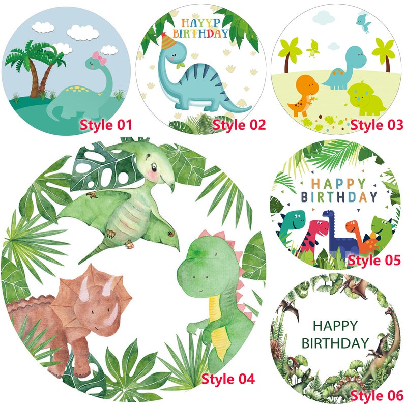 Round Cartoon Dinosaur Photography Backdropjungle Leafs Tree - Etsy