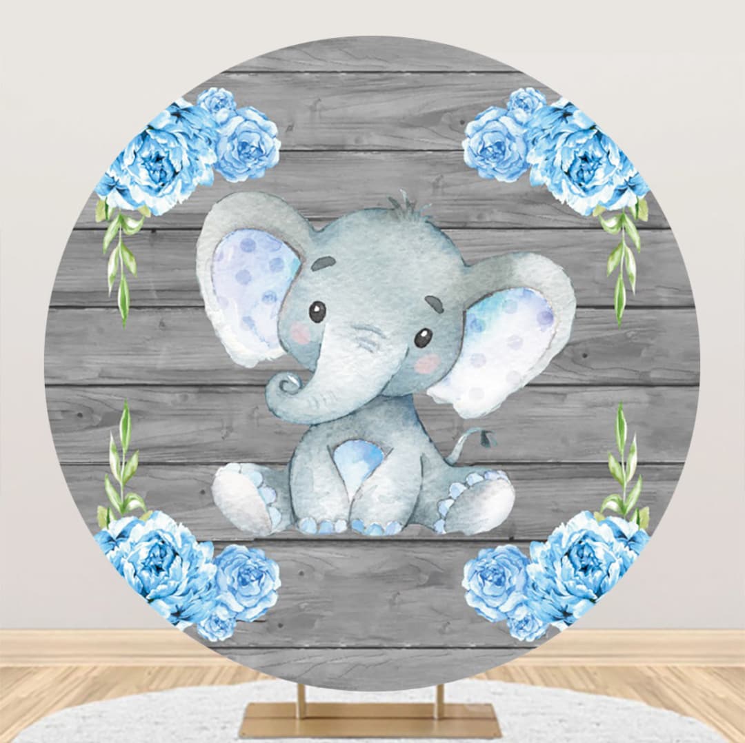 Floral Elephant Round Photography Backdrop,blue Elephant Boy Birthday ...