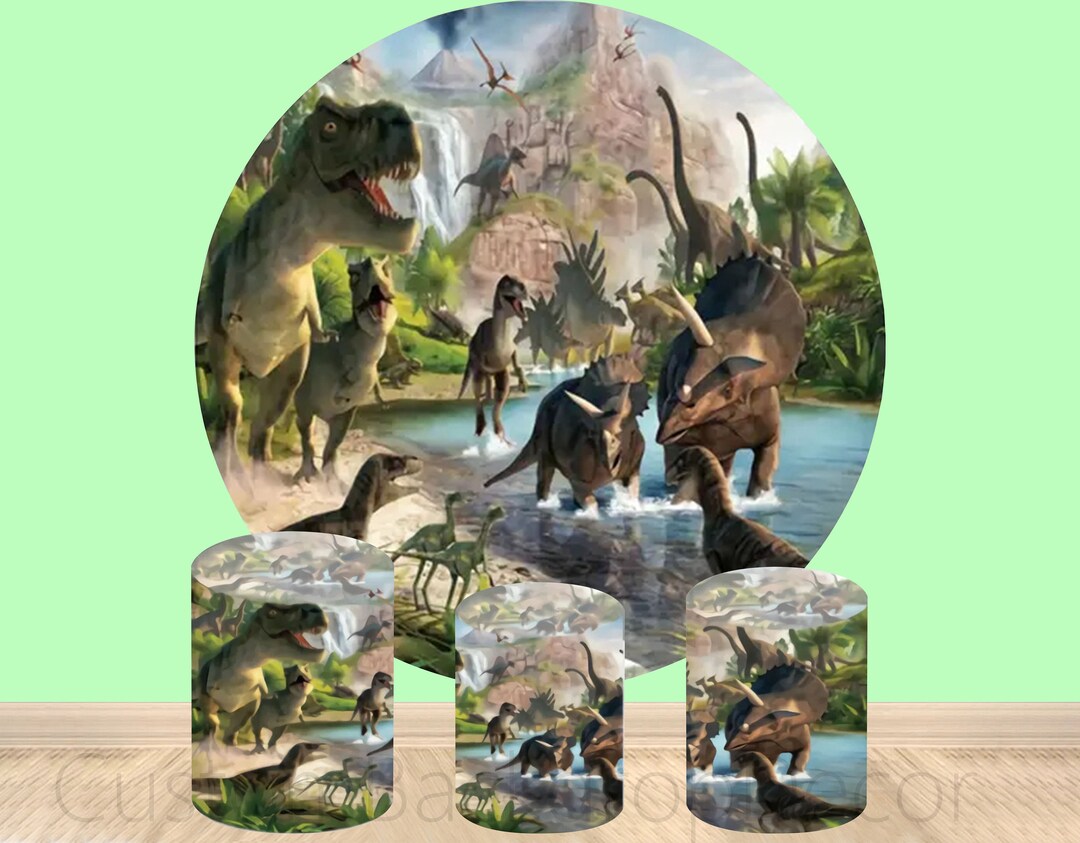 Dinosaur Party Round Photography Backdrop,jurassic Dinosaur Elastic Cylinder Cover Backdrop,kids ...