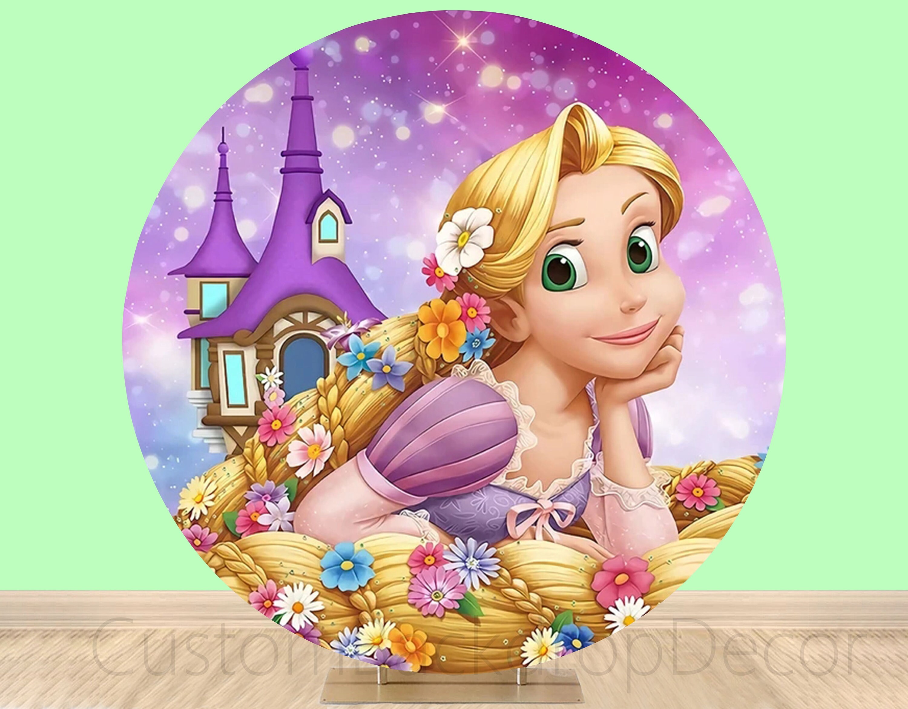 Rapunzel Tangled Round Backdrop Banner Princess Cylinder Cover Backdrop ...